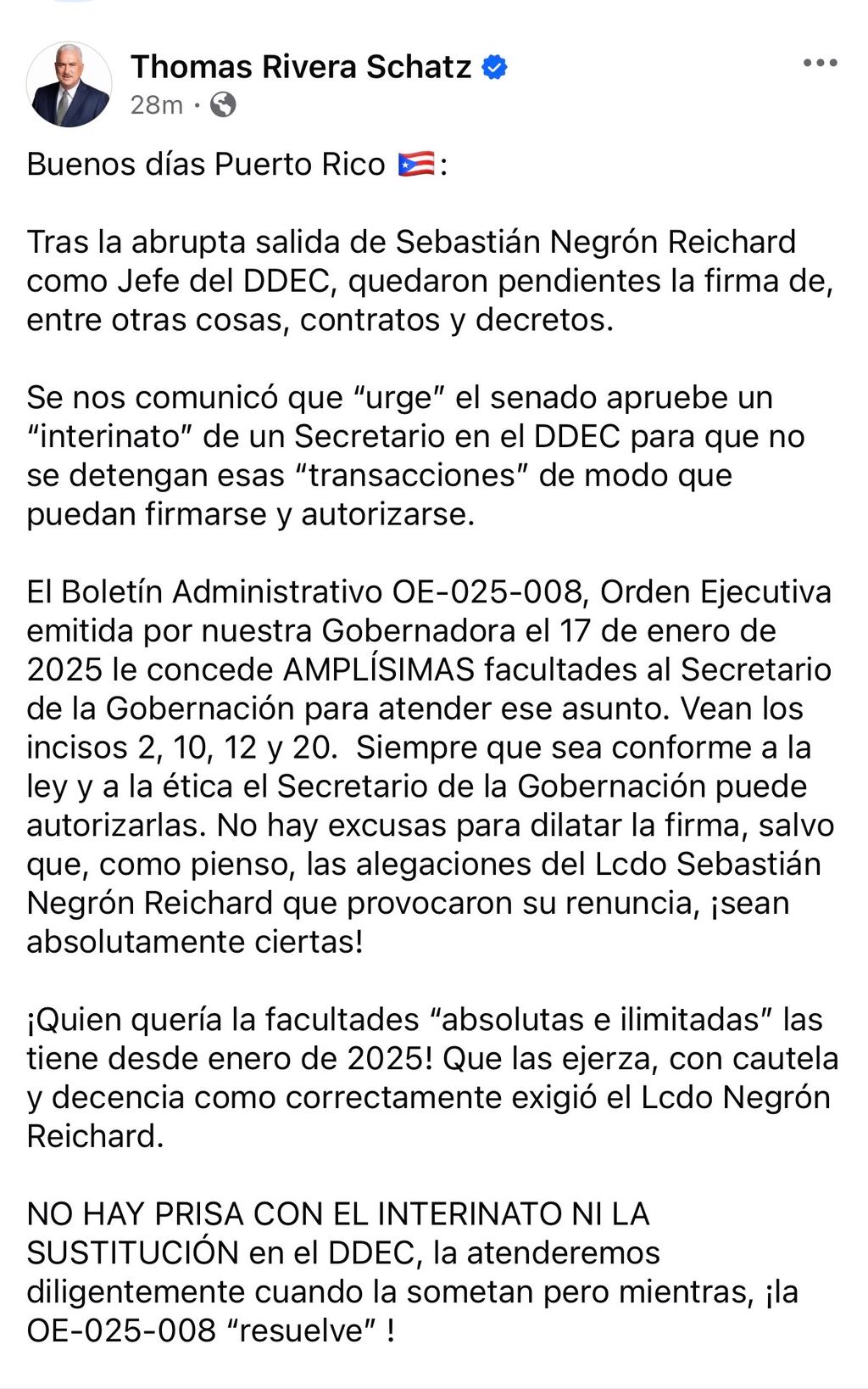 Rivera Schatz dice que no hay prisa para llenar vacante en DDEC – El Calce